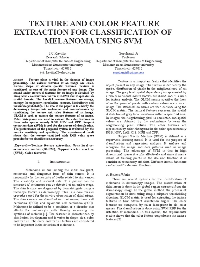Texture and Color Feature: Extraction For Classification of Melanoma ...