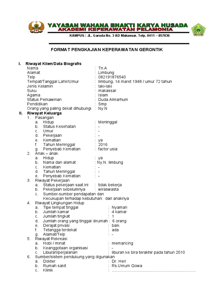 Format Pengkajian Askep Gerontik | PDF | Kesehatan Holistik | Sains & Matematika