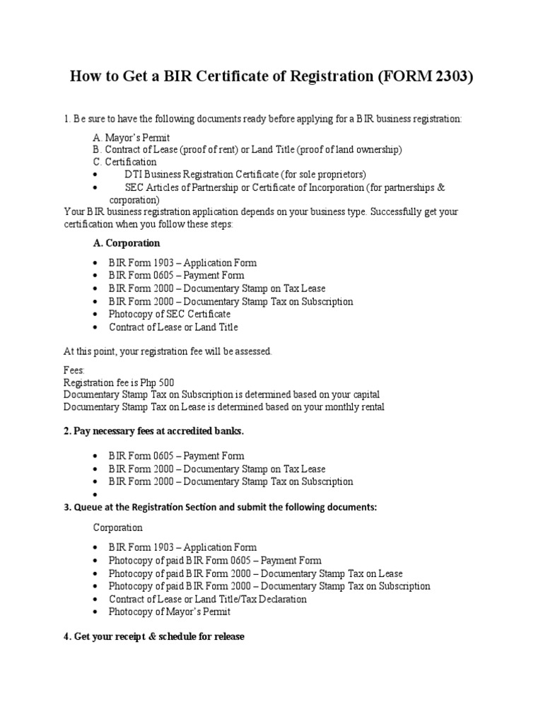 How To Get A BIR Certificate of Registration | PDF