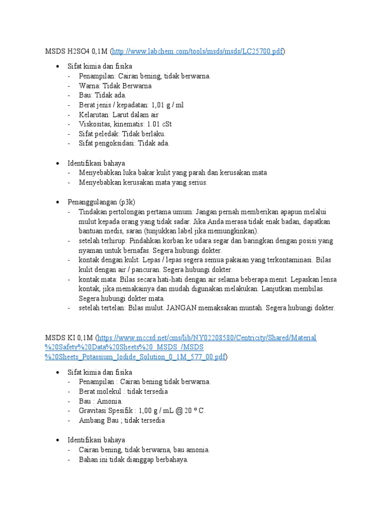 Msds Larutan H2so4 Dan Ki | PDF