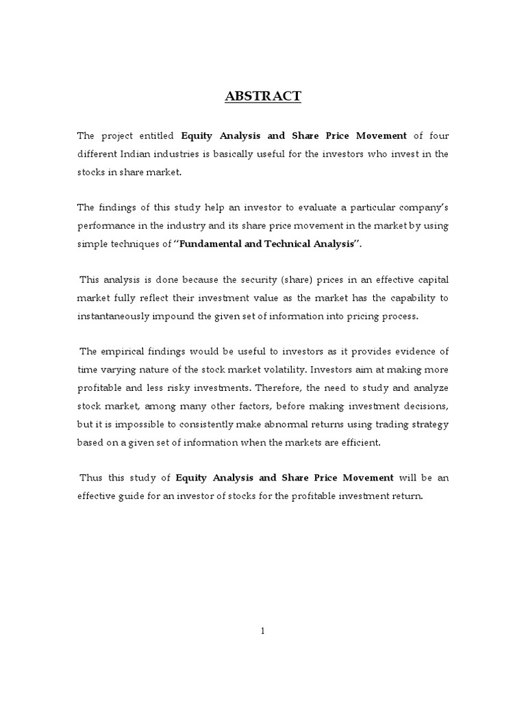 A Project Report On Equity Analysis at Kotak Security, Hyderabad | PDF ...
