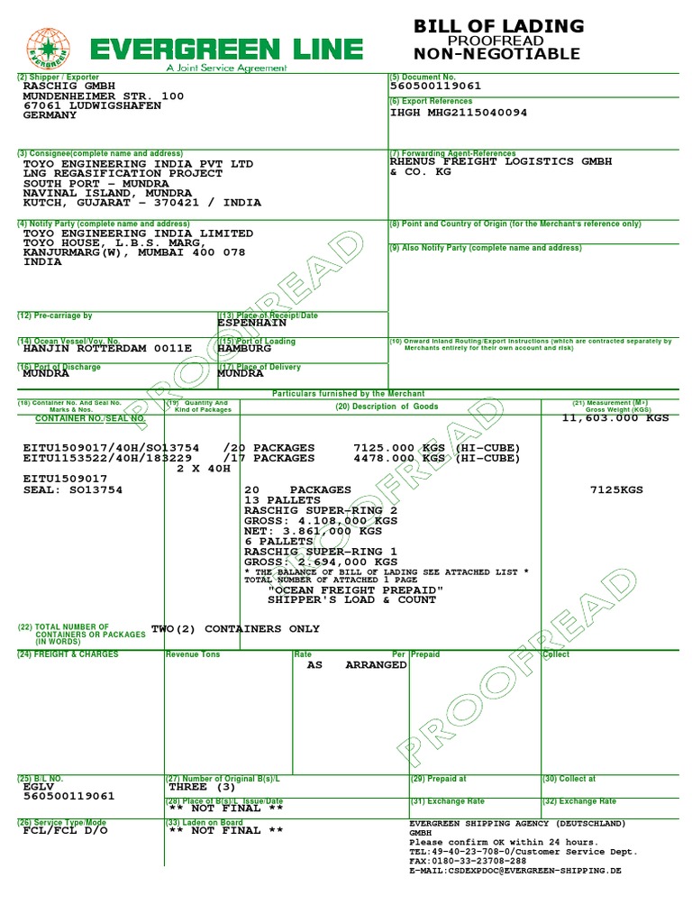 Bill of Lading PDF | PDF | Cargo | Bill Of Lading