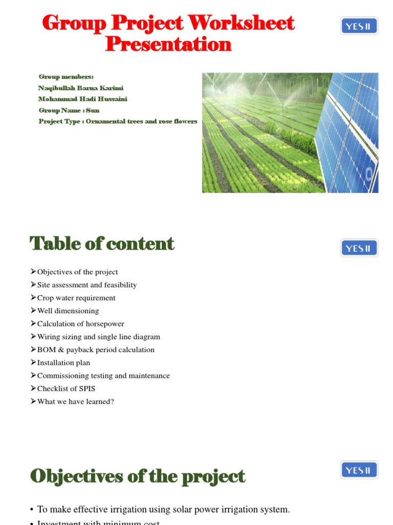 Group Project Worksheet Presentation | PDF | Horsepower | Irrigation