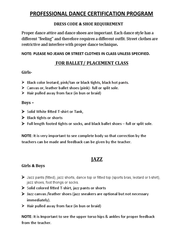 Professional Dance Certification Program: For Ballet/ Placement Class | PDF