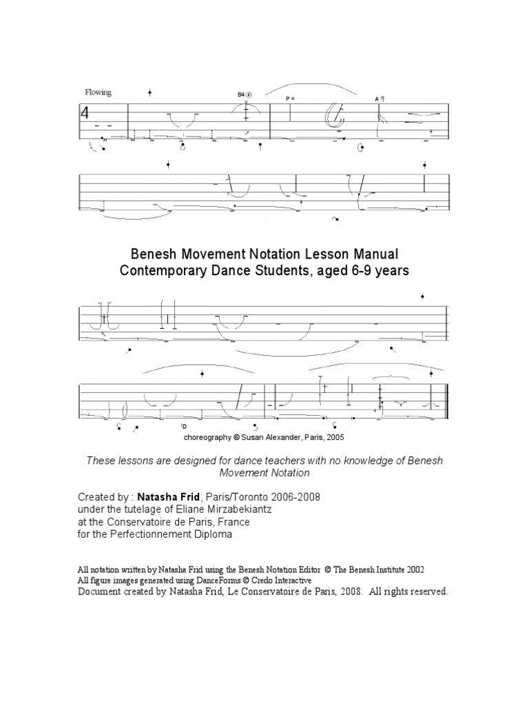 Benesh Movement Notation Lesson Manual Contemporary Dance Students ...