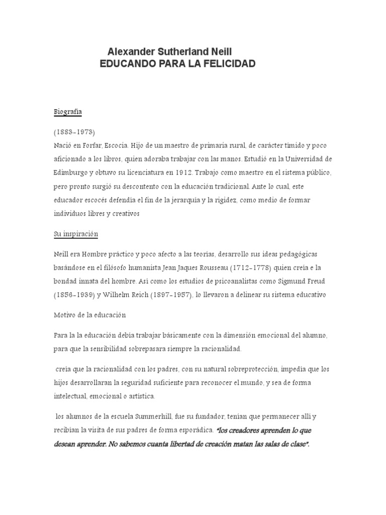 Alexander Sutherland Neill | PDF | Conceptos psicologicos | La ...