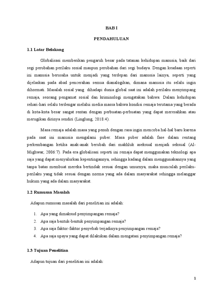 Proposal Penyimpangan Remaja Di Era Globalisasi | PDF