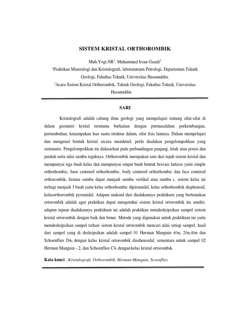 Sistem Kristal Orthorombik dan Kelasnya | PDF