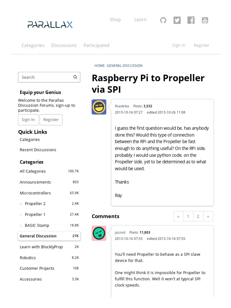 Raspberry Pi To Propeller Via SPI - Parallax Forums | PDF | Raspberry Pi | Computer Engineering