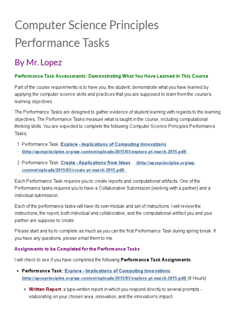 Computer Science Principles Performance Tasks - Computer Science 2 ...