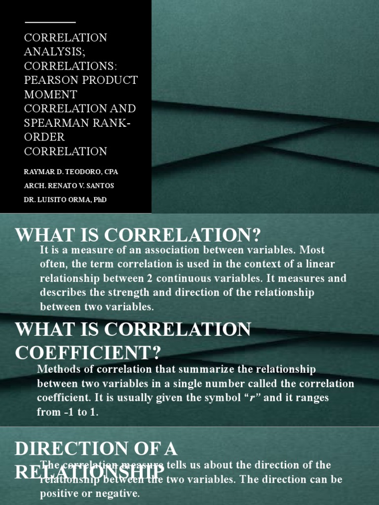Correlation Analysis Correlations: Pearson Product Moment Correlation ...