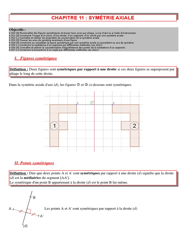 Symétrie axiale : définitions et exercices | PDF | Droite ...