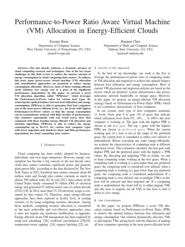 Performance-to-Power Ratio Aware Virtual Machine (VM) Allocation in Energy-Efficient Clouds ...