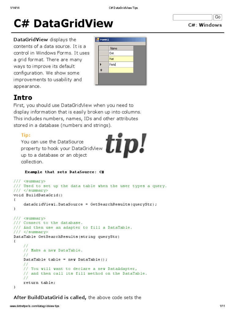 C Datagridview Tips Pdf C Sharp Programming Language Databases
