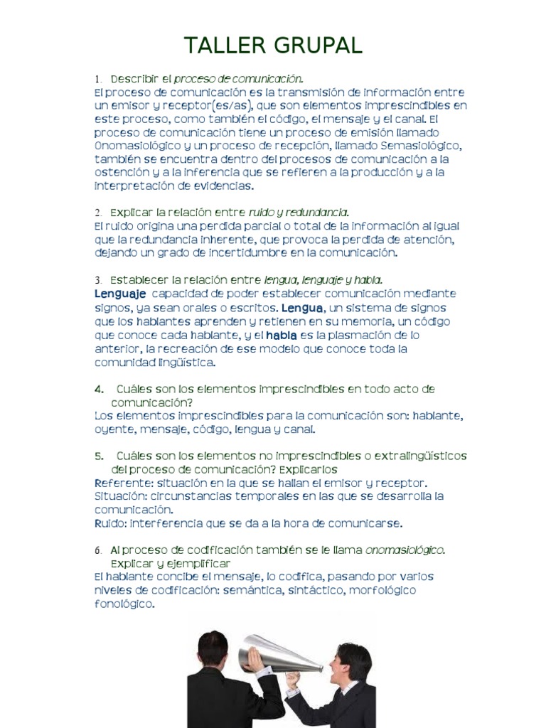 Taller Grupal Comunicacion | PDF | Lingüística | Comunicación