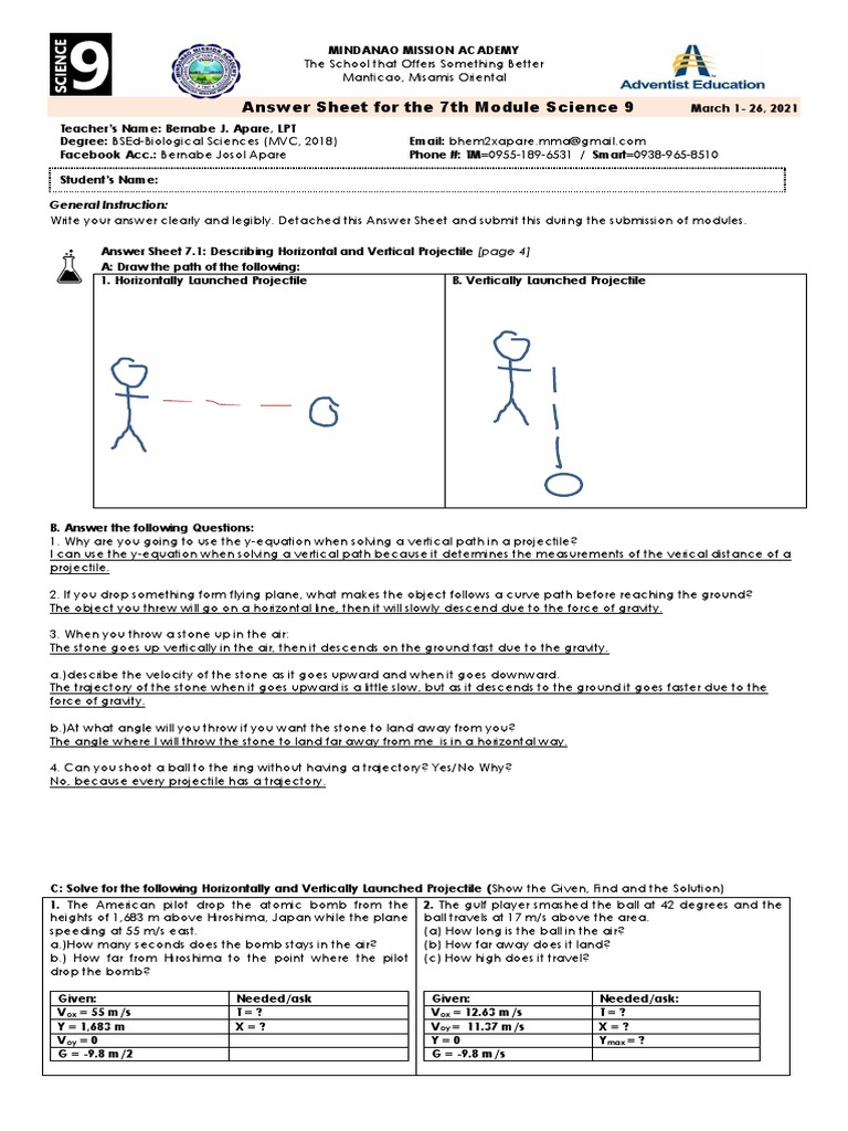 Answer Sheet For The 7th Module Science 9: General Instruction | PDF ...