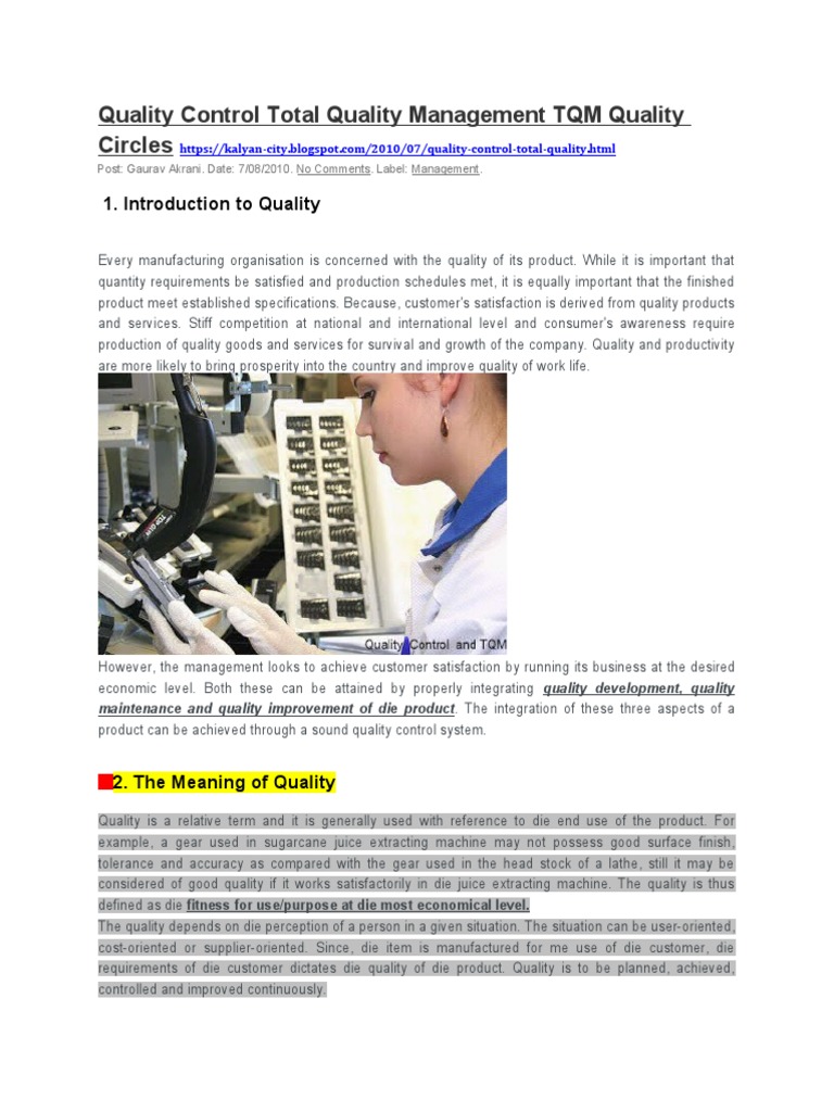 Total Quality Management Summary | PDF | Quality Management | Quality ...