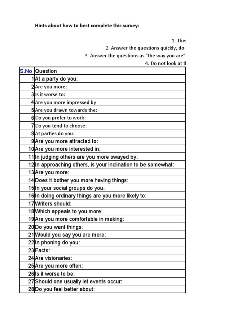 Who Am I? Personality Questionnaire | PDF