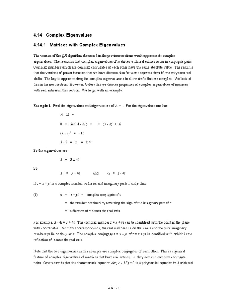 4.14 Complex Eigenvalues | PDF | Eigenvalues And Eigenvectors | Complex Number