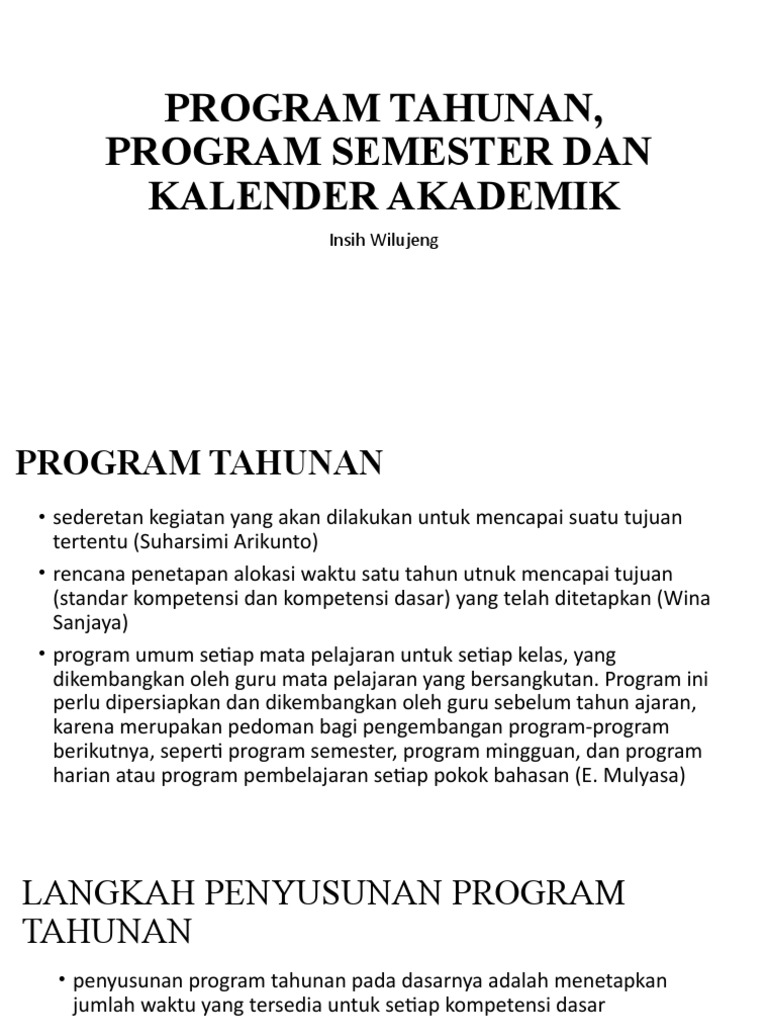Program Tahunan, Program Semester Dan Kalender Akademik | PDF