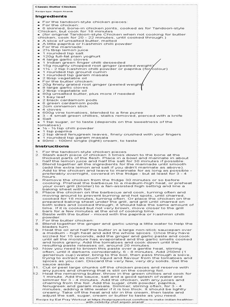 The Divine Butter Chicken Recipe | PDF | Grilling | Ginger