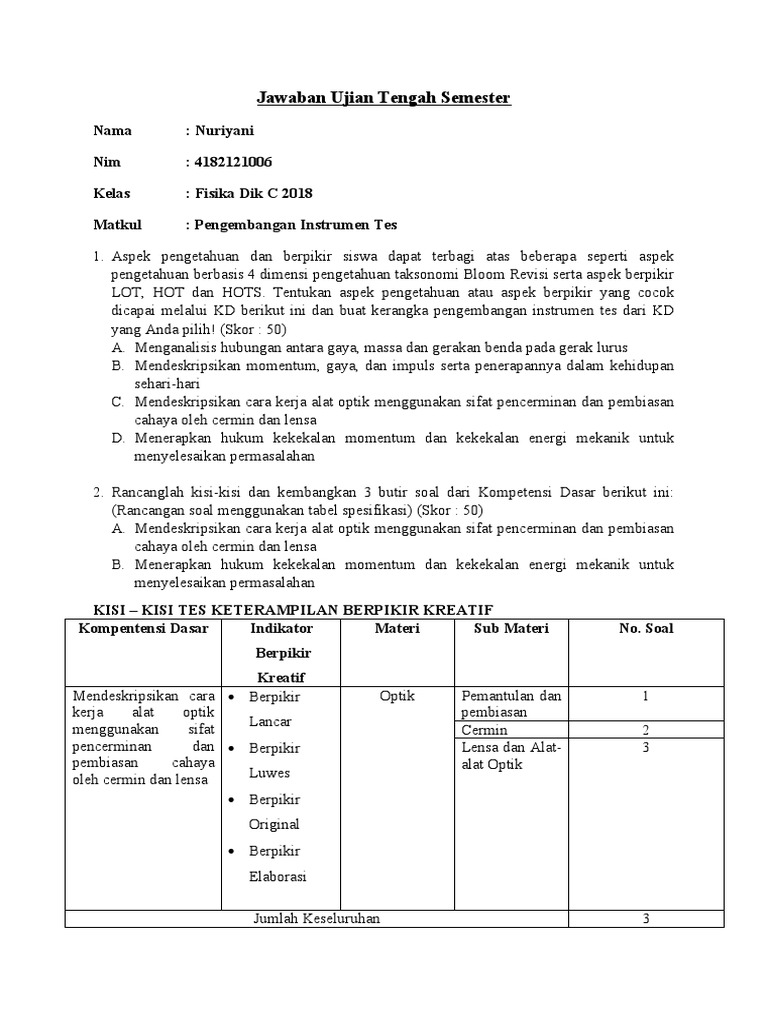 Jawaban UTS Nuriyani Instrumen | PDF