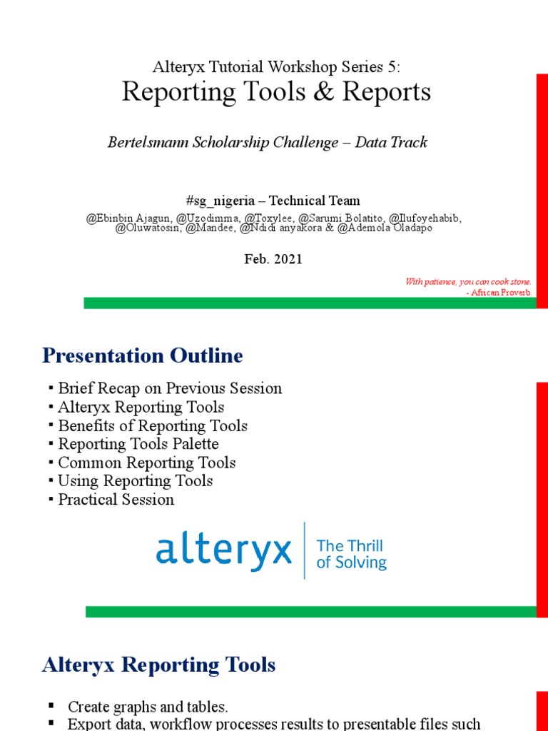 Reporting Tools & Reports: Alteryx Tutorial Workshop Series 5 | PDF | Page Layout | File Format