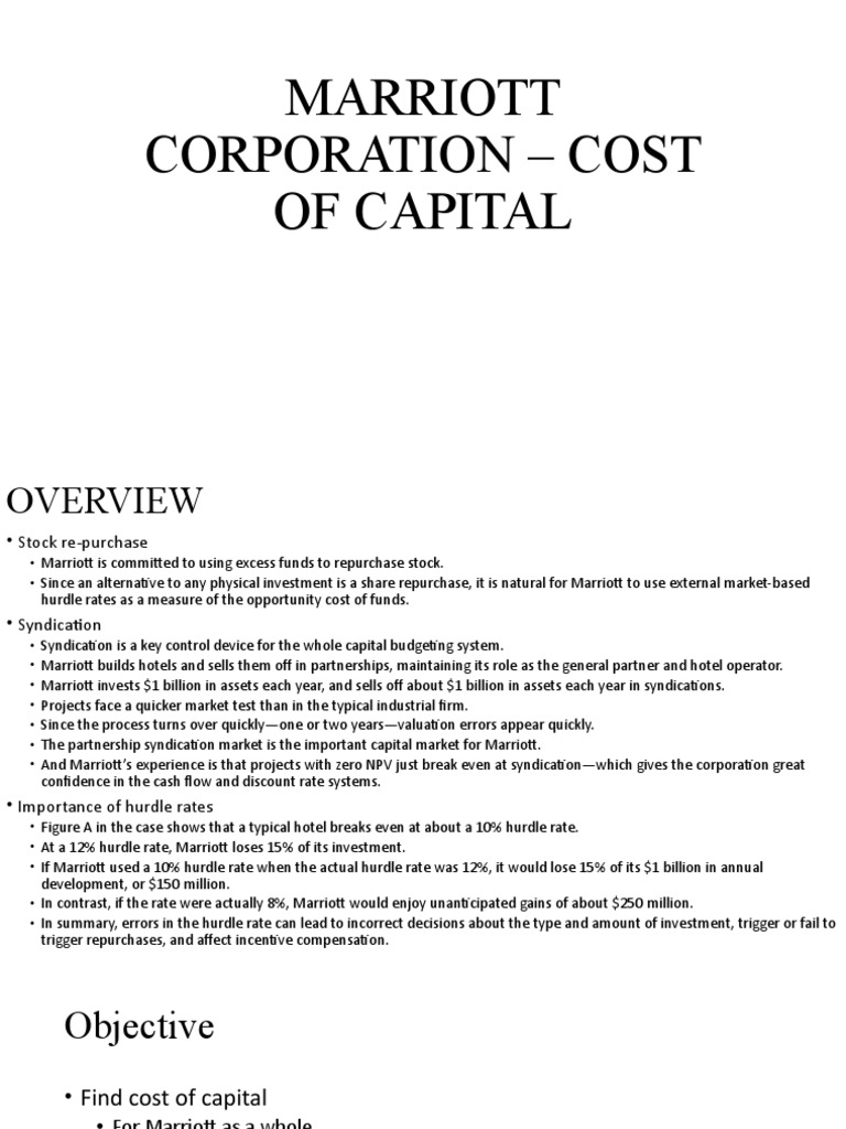 Marriott Solution Final | PDF | Cost Of Capital | Capital Asset Pricing ...