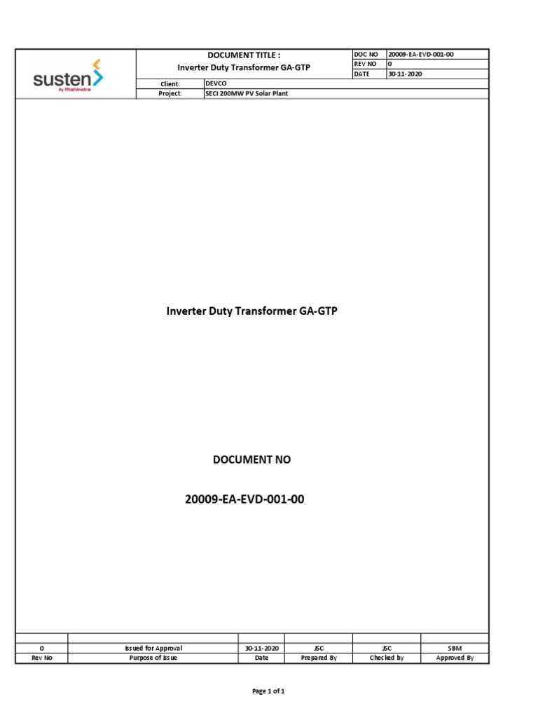 Inverter Duty Transformer Technical Specification | PDF | Transformer ...