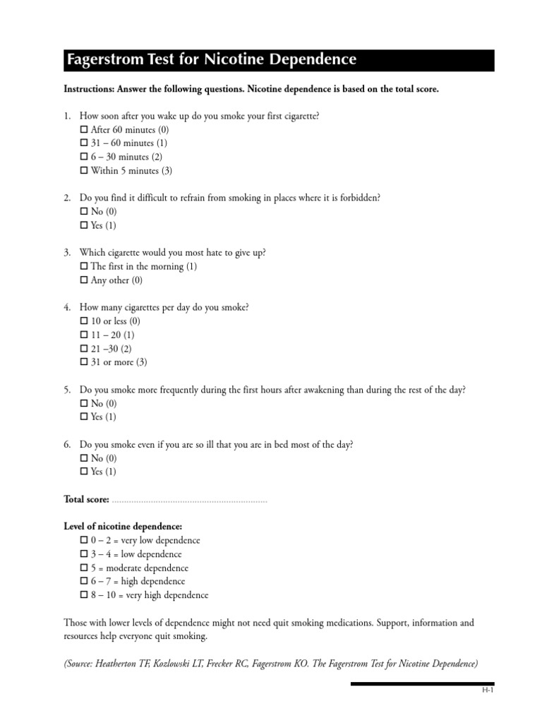 Fagerstrom Test For Nicotine Dependence | PDF | Nicotine | Cigarette