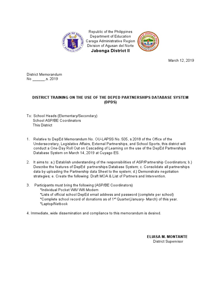 Jabonga District II: District Training On The Use of The Deped ...