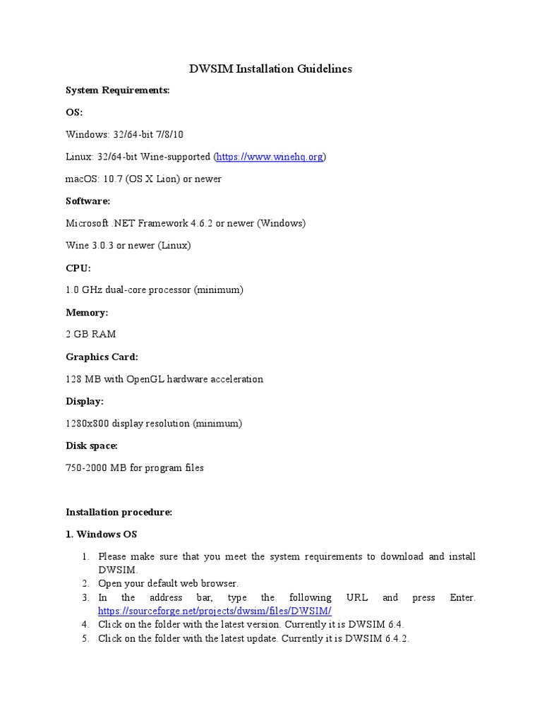 DWSIM Installation Guidelines | PDF | Operating System | Installation (Computer Programs)