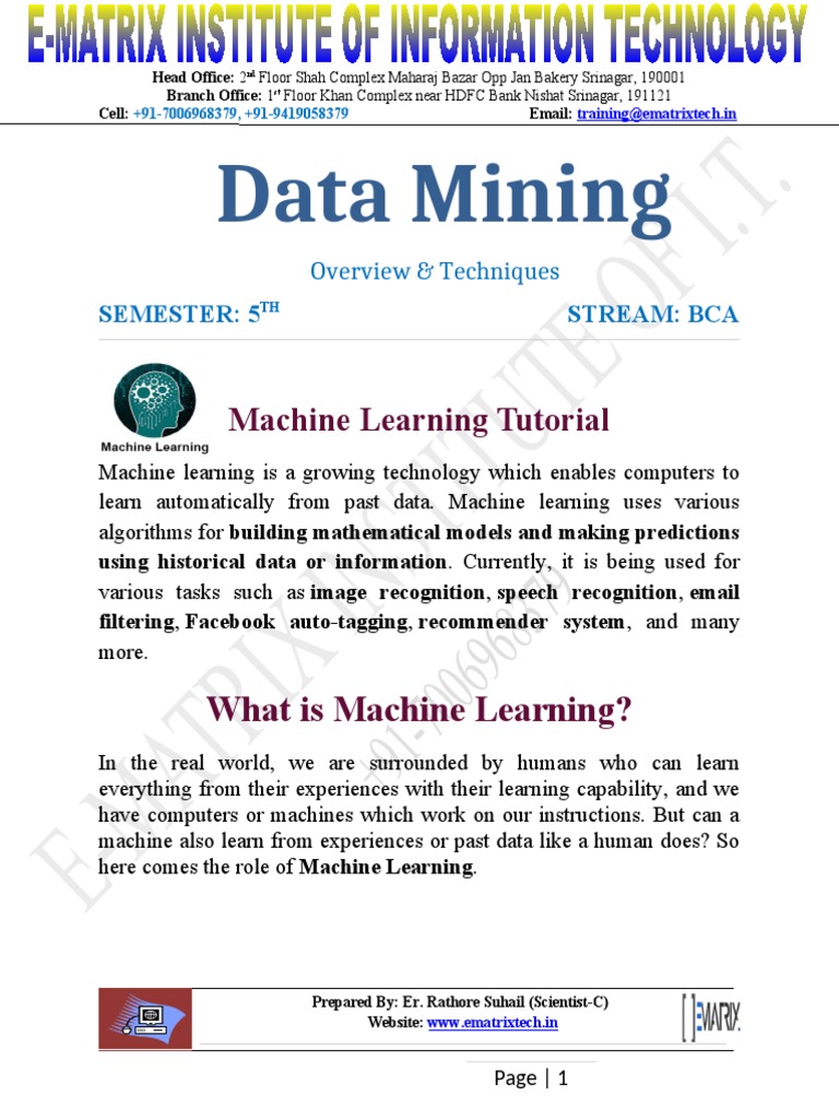 Data Mining: Machine Learning Tutorial | PDF | Machine Learning | Data ...