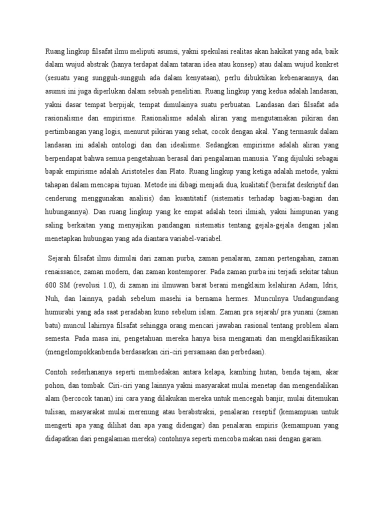 Contoh Sejarah Perkembangan Filsafat Ilmu | PDF