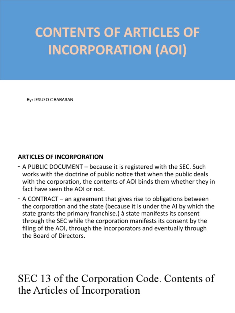 Articles of Incorporation | PDF | Corporations | U.S. Securities And ...