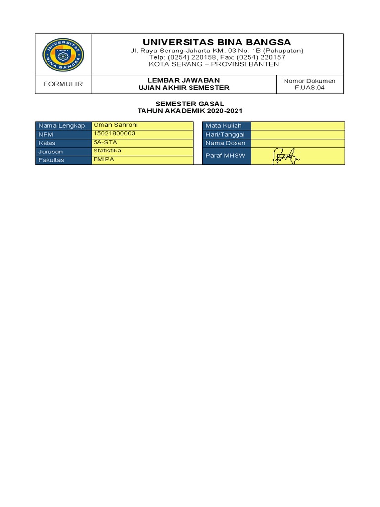 Form Lembar Jawaban UAS | PDF