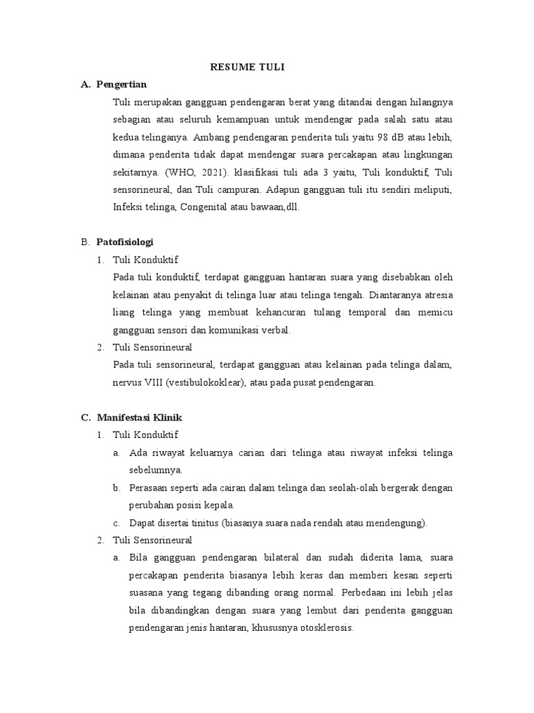 Resume Askep Tuli Kelompok 12 | PDF