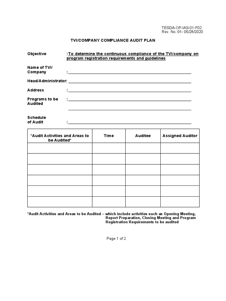 Tesda Op Ias 01 F02 | PDF Tesda Op Ias 01 F02 | PDF