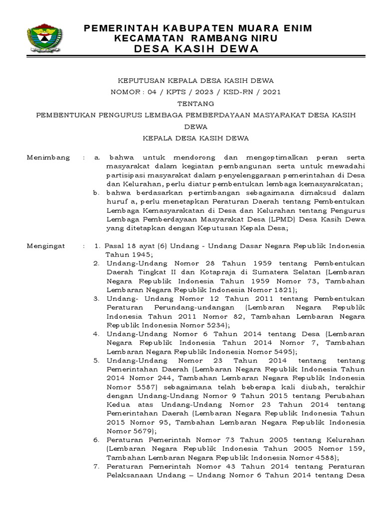 Draft SK LPMD KASIH DEWA | PDF