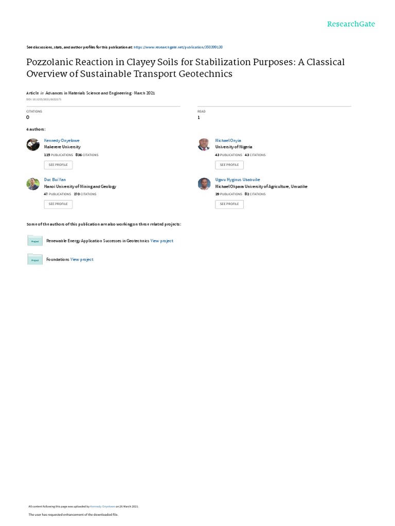 Pozzolanic Reaction in Clayey Soils For Stabilization Purposes: A ...