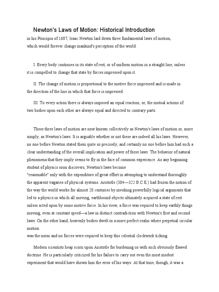 Newton's Laws of Motion: Historical Introduction | Download Free PDF ...