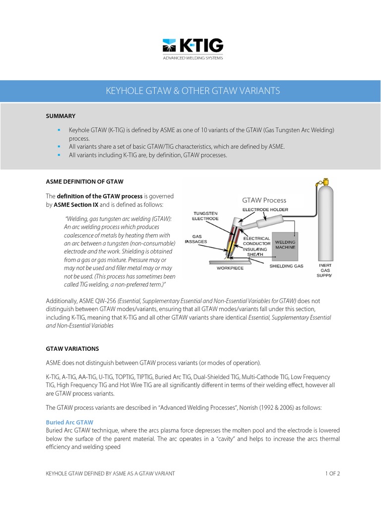 Keyhole Gtaw & Other Gtaw Variants | PDF | Welding | Construction