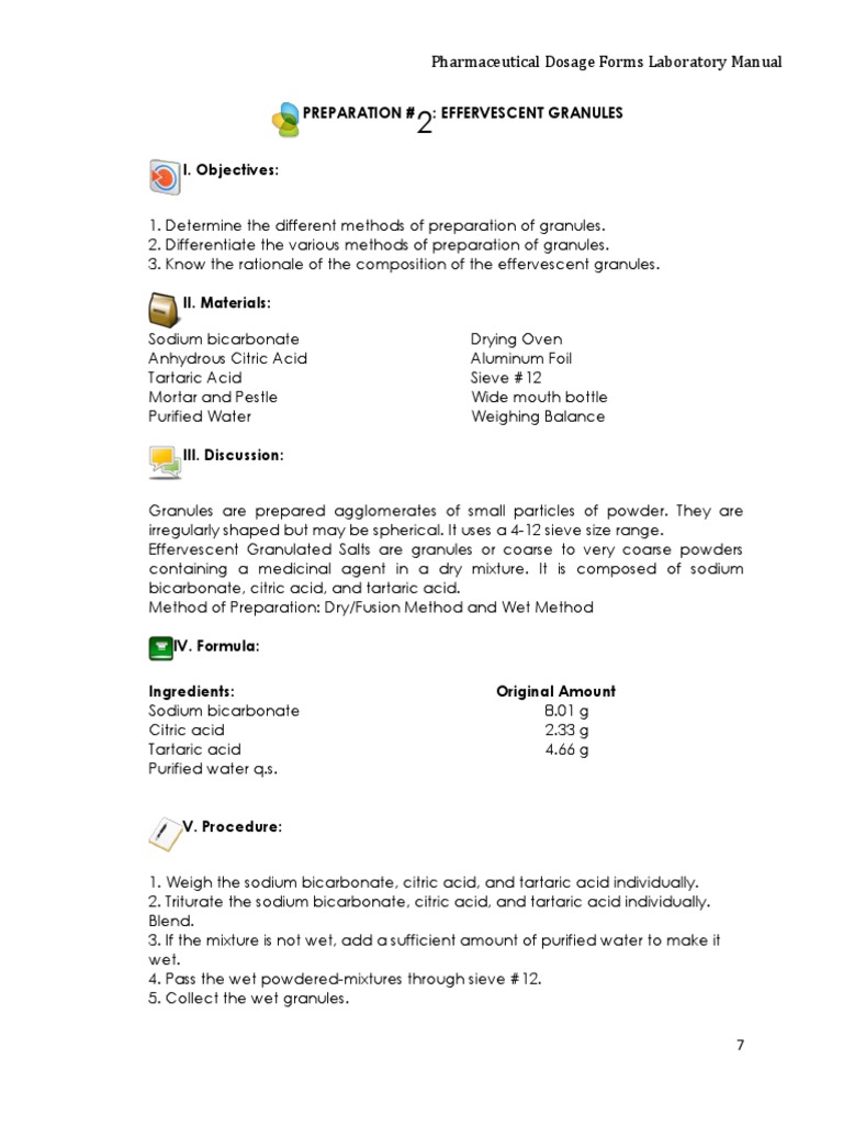Preparation #: Effervescent Granules I. Objectives:: Pharmaceutical ...