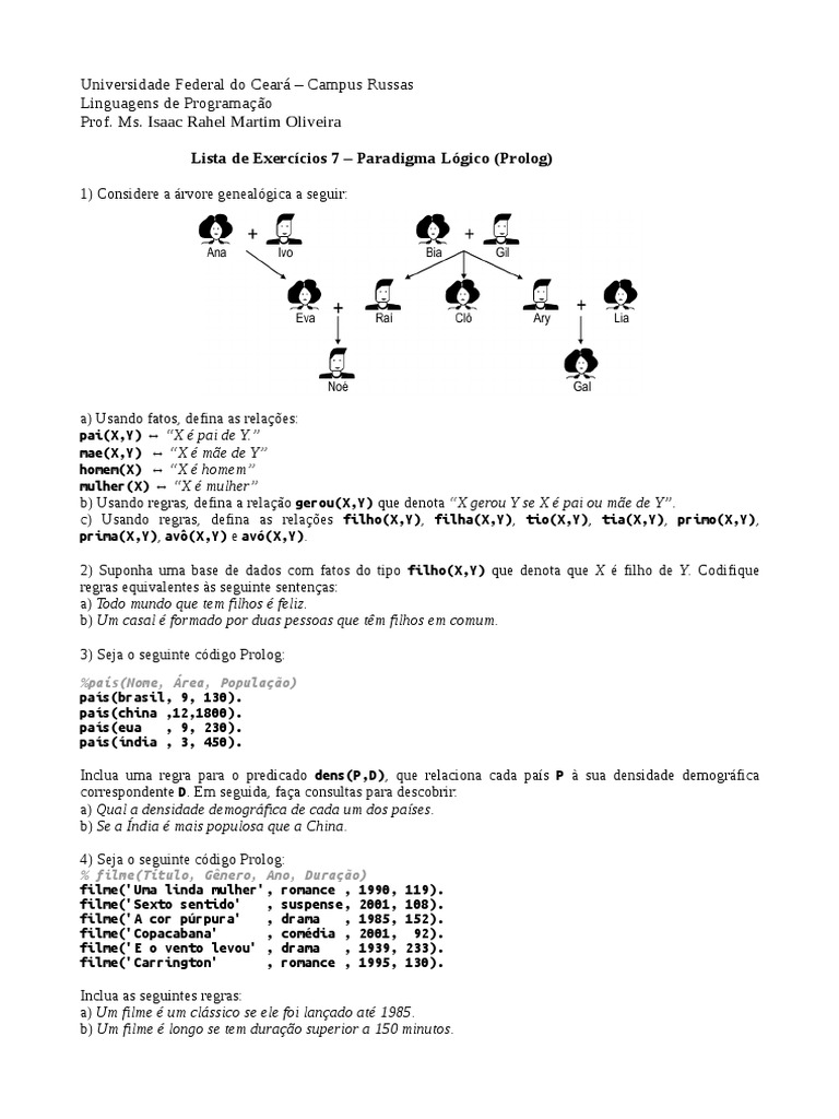 Lista 8 - Paradigma Lógico | PDF | Programação de computadores ...