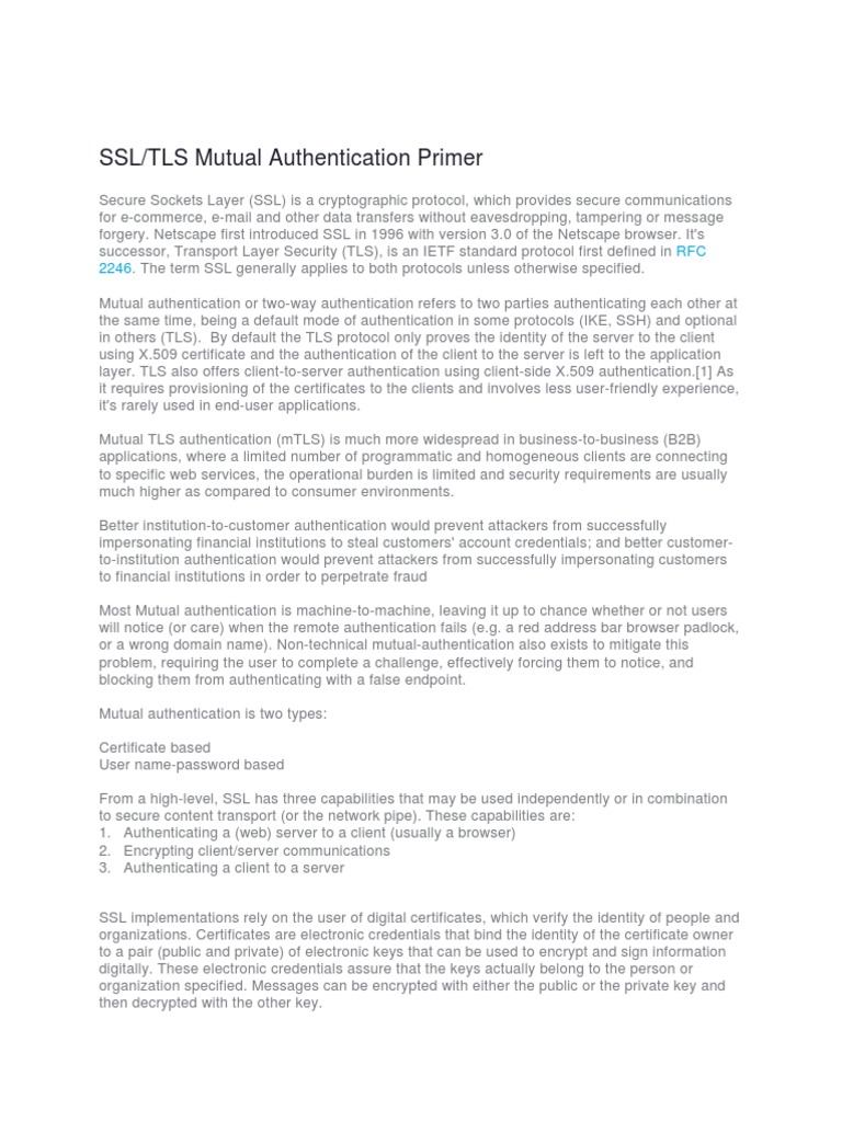 SSL/TLS Mutual Authentication Primer | PDF | Public Key Certificate ...