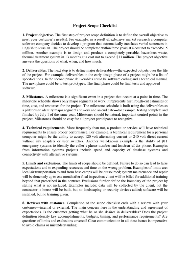 Project Scope Statement Checklist | PDF | 9 1 1 | System