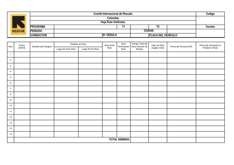 Formato Hoja de Ruta Vehículos | PDF