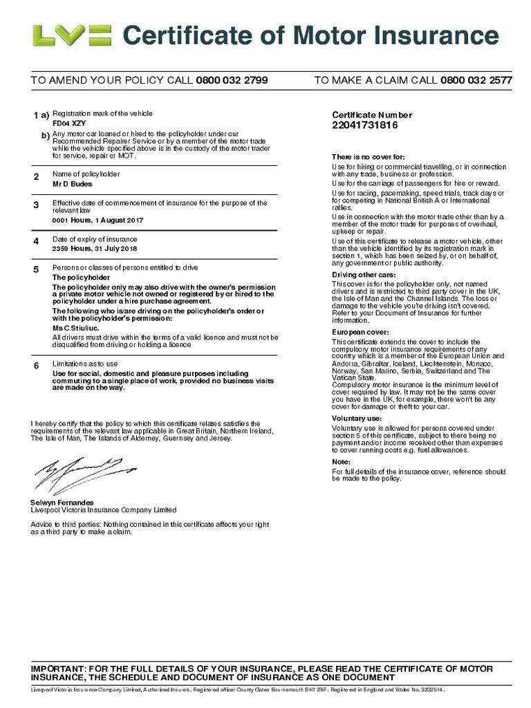 Insurance Certificate | PDF | Vehicle Insurance | Insurance