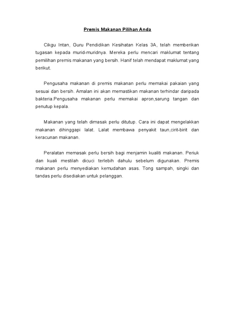 Premis Makanan Pilihan Anda Tahun 3 | PDF