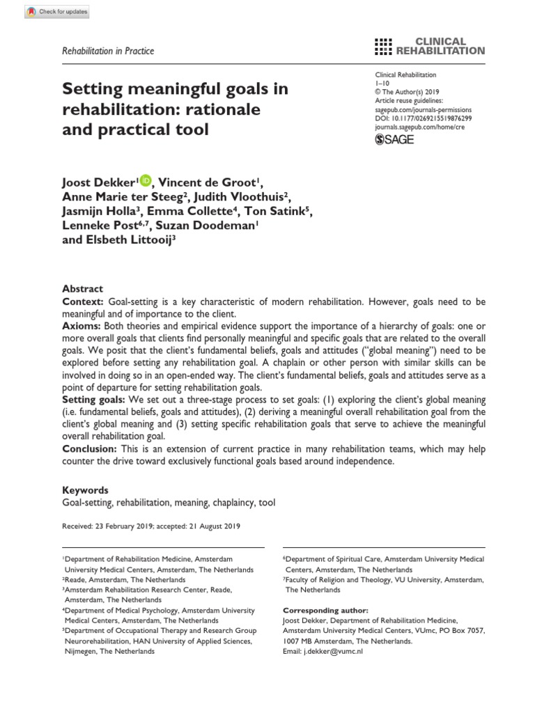 Setting Meaningful Goals in Rehabilitation: Rationale and Practical ...